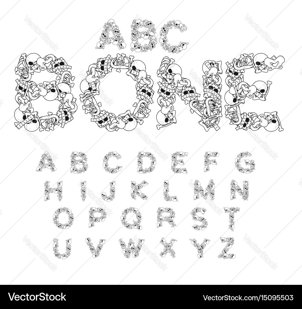 Bone abc skeleton font letters anatomy skull Vector Image