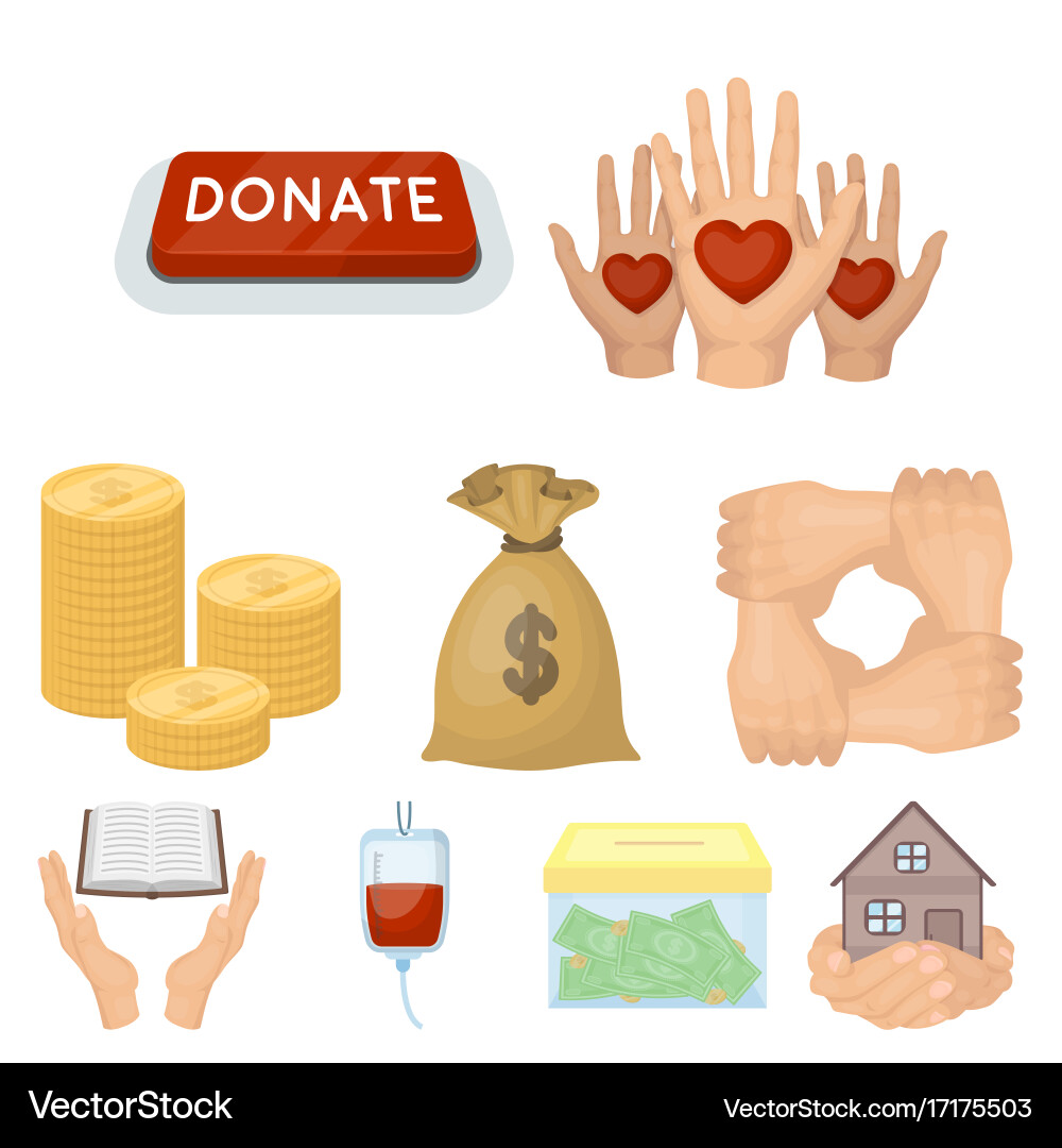 Charitable foundation icons on helping people and Vector Image