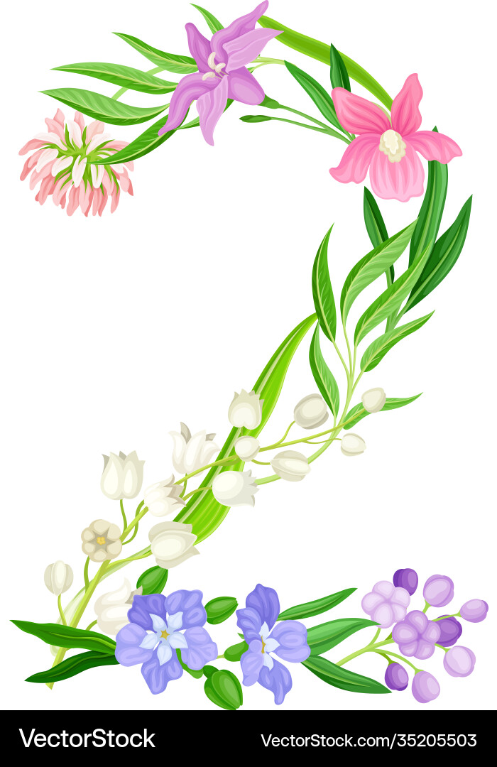 Floral number with decorative nature elements Vector Image