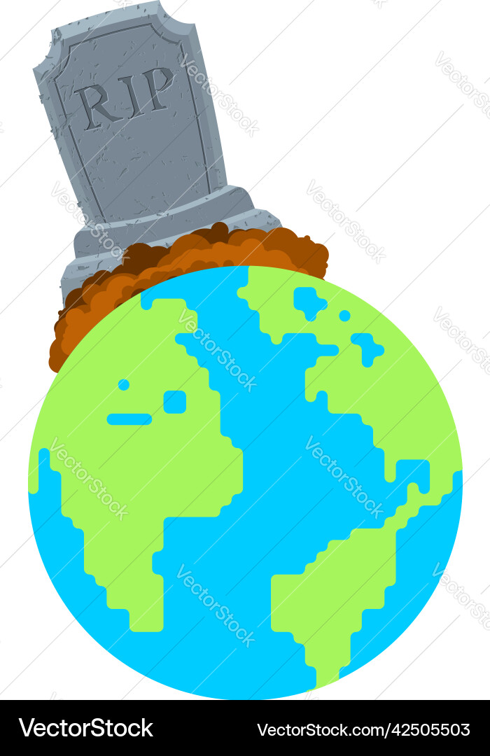 Gravestone on planet earth dead no life Royalty Free Vector
