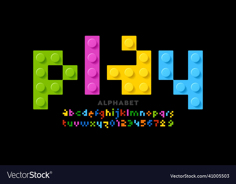Plastic construction blocks font toy alphabet Vector Image