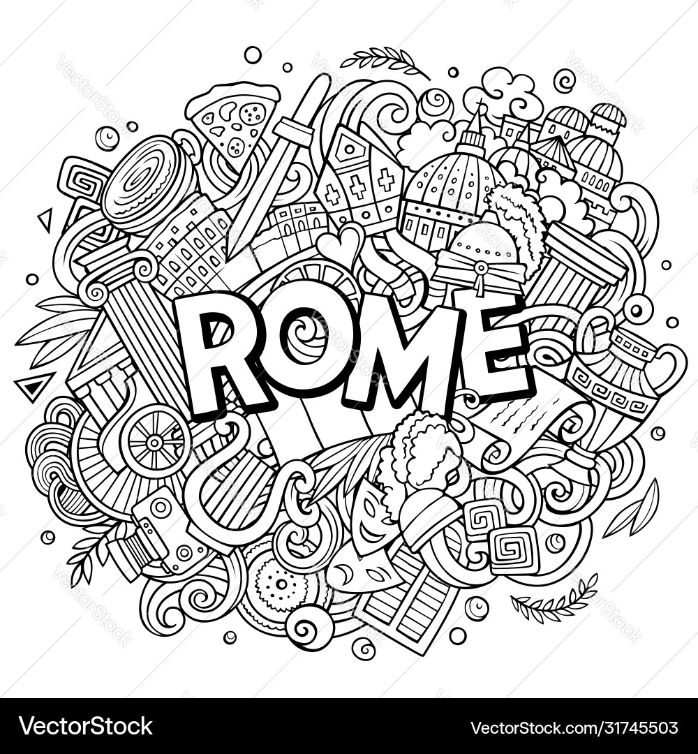 Rome hand drawn cartoon doodles Royalty Free Vector Image