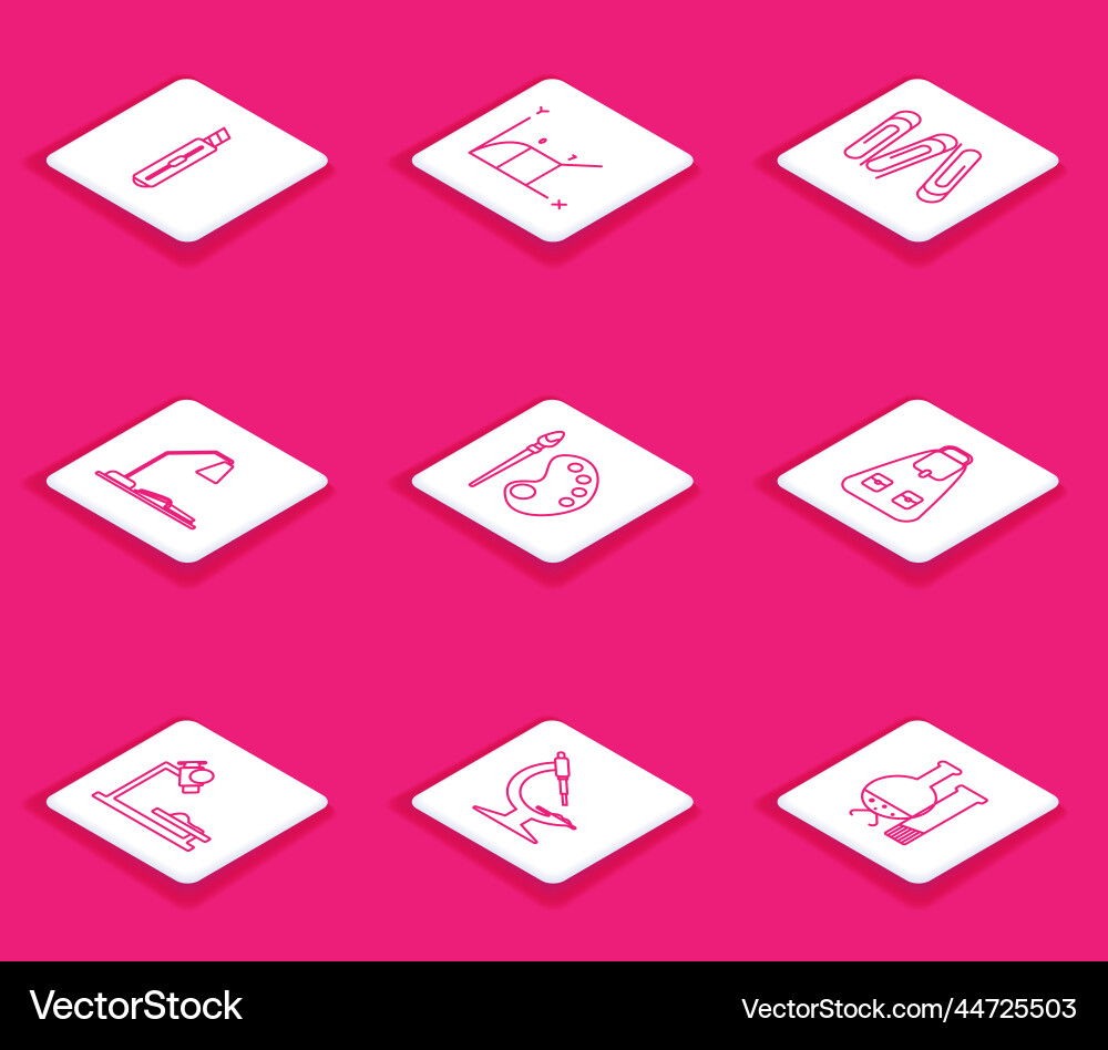 Set line stationery knife pie chart infographic Vector Image