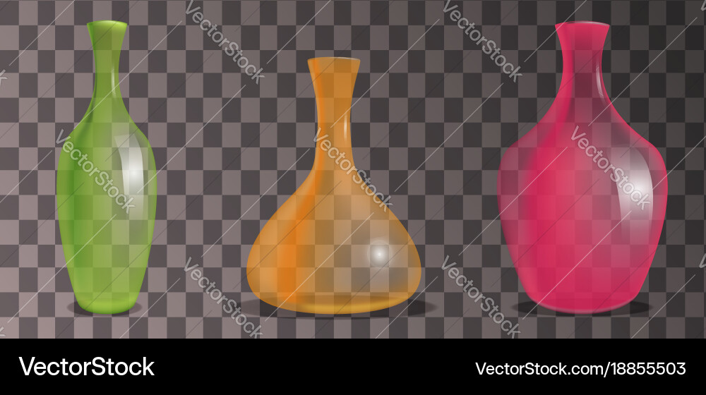 Set of transparent decorative vases different Vector Image
