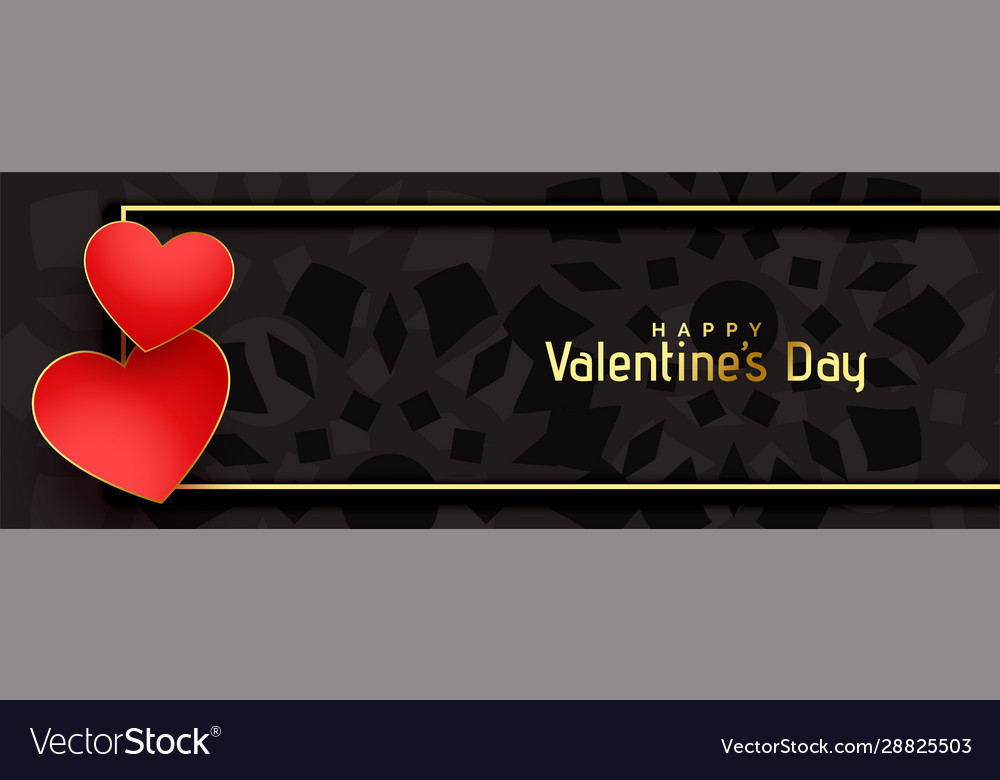 Valentines day black banner with two hearts Vector Image