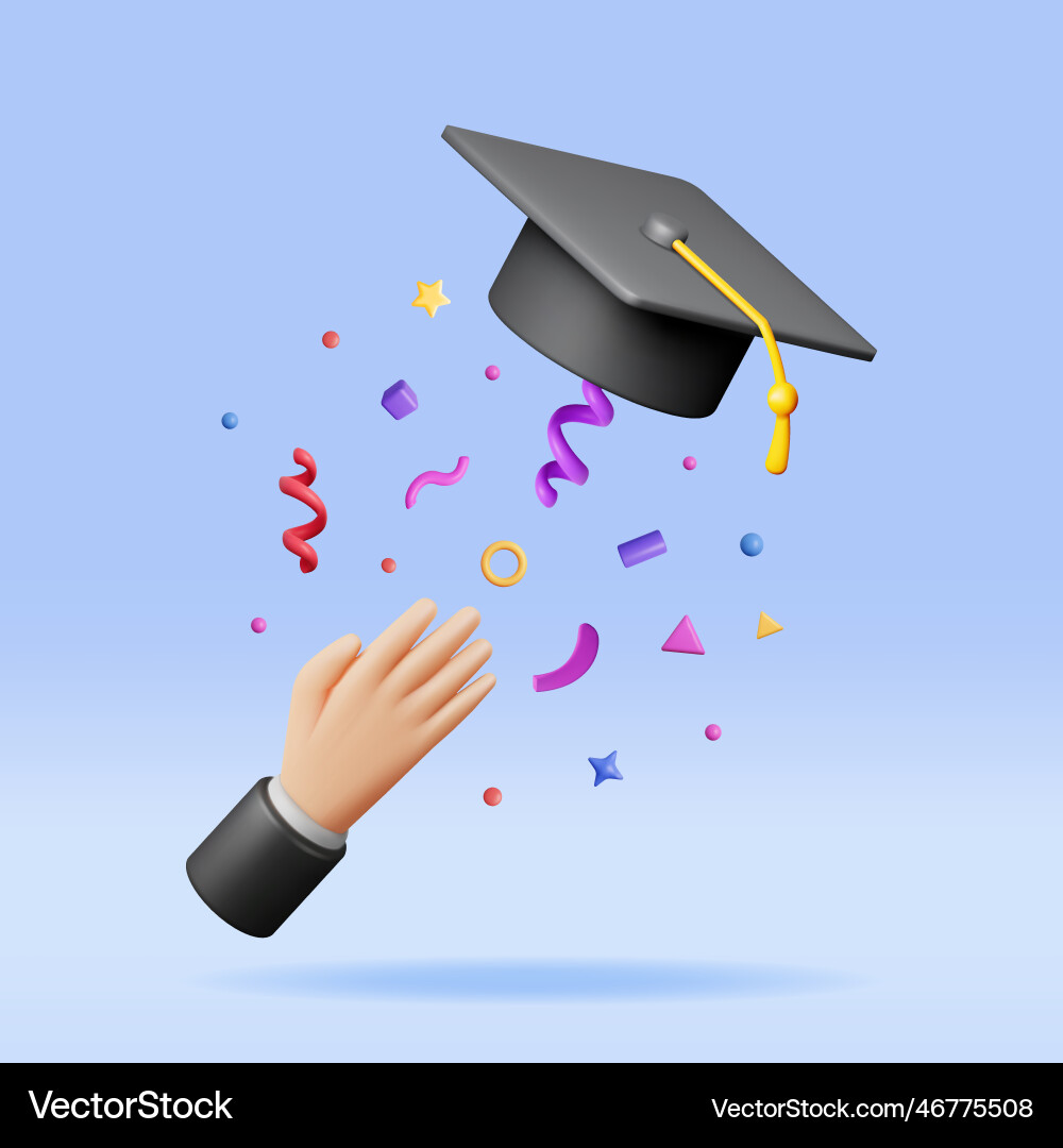 3d hand throwing graduation hats in air Royalty Free Vector