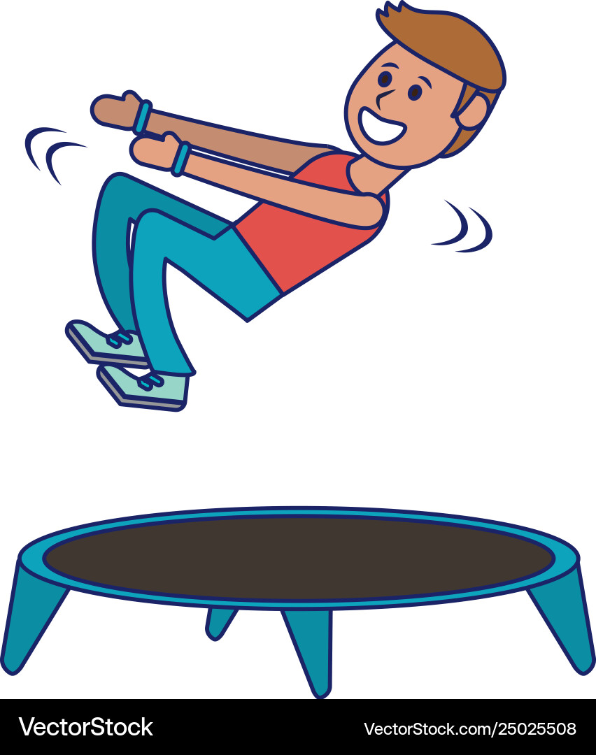 Athlete jumping in trampoline blue lines Vector Image