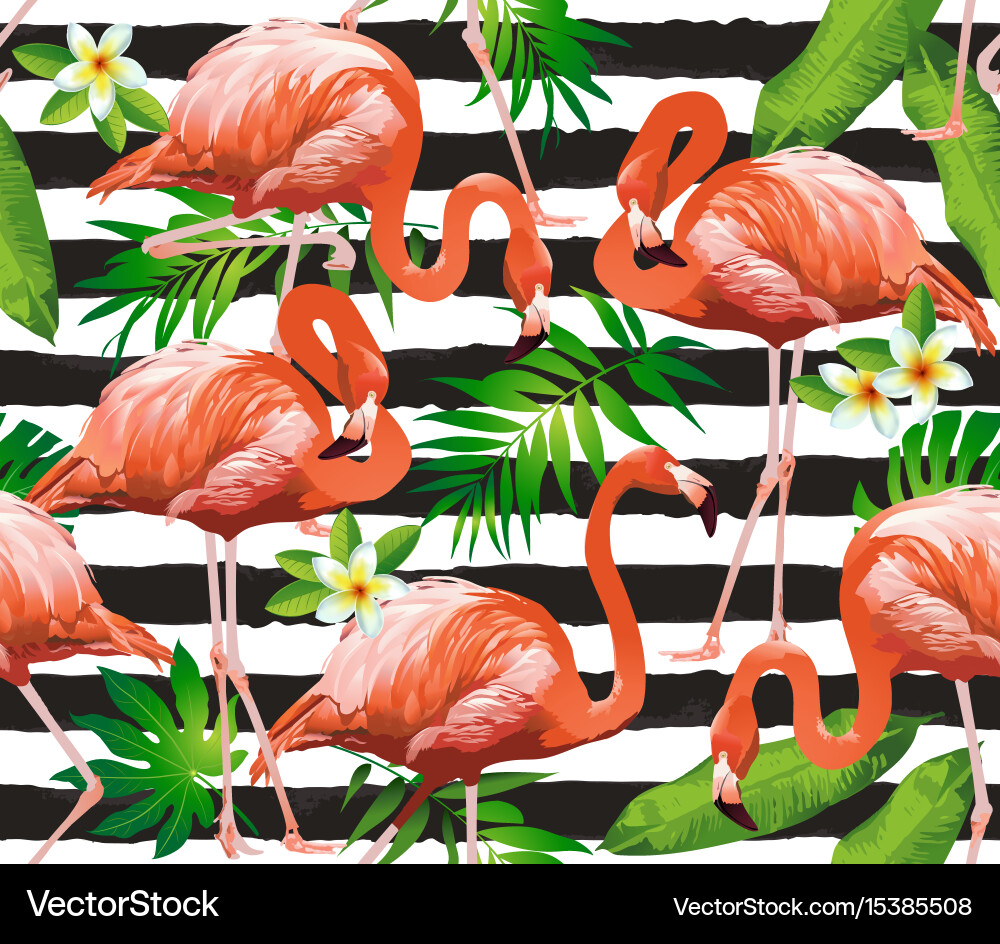 Flamingo tropical bird background seamless Vector Image
