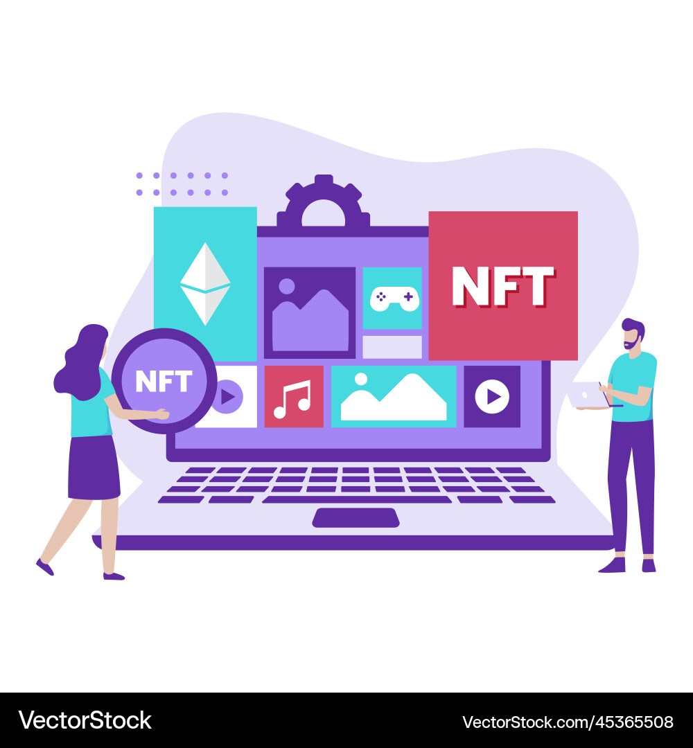 Flat design of nft crypto art concept Royalty Free Vector