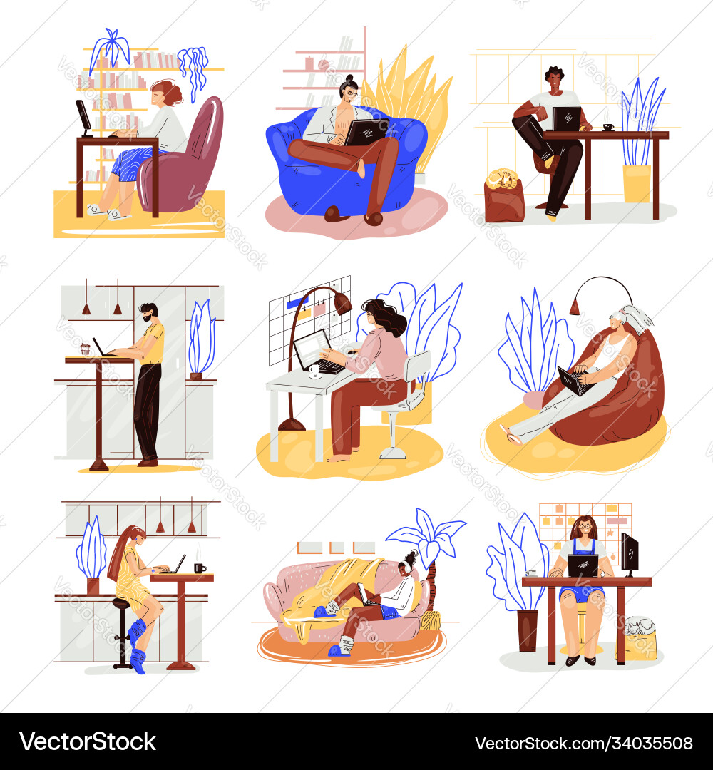Freelance people work in comfortable cozy place Vector Image