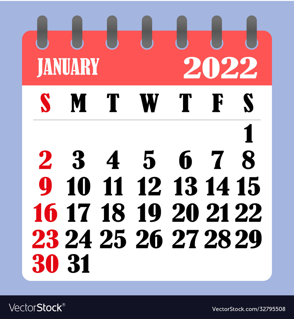 Letter Calendar For January 2022 Week Begins Vector Image