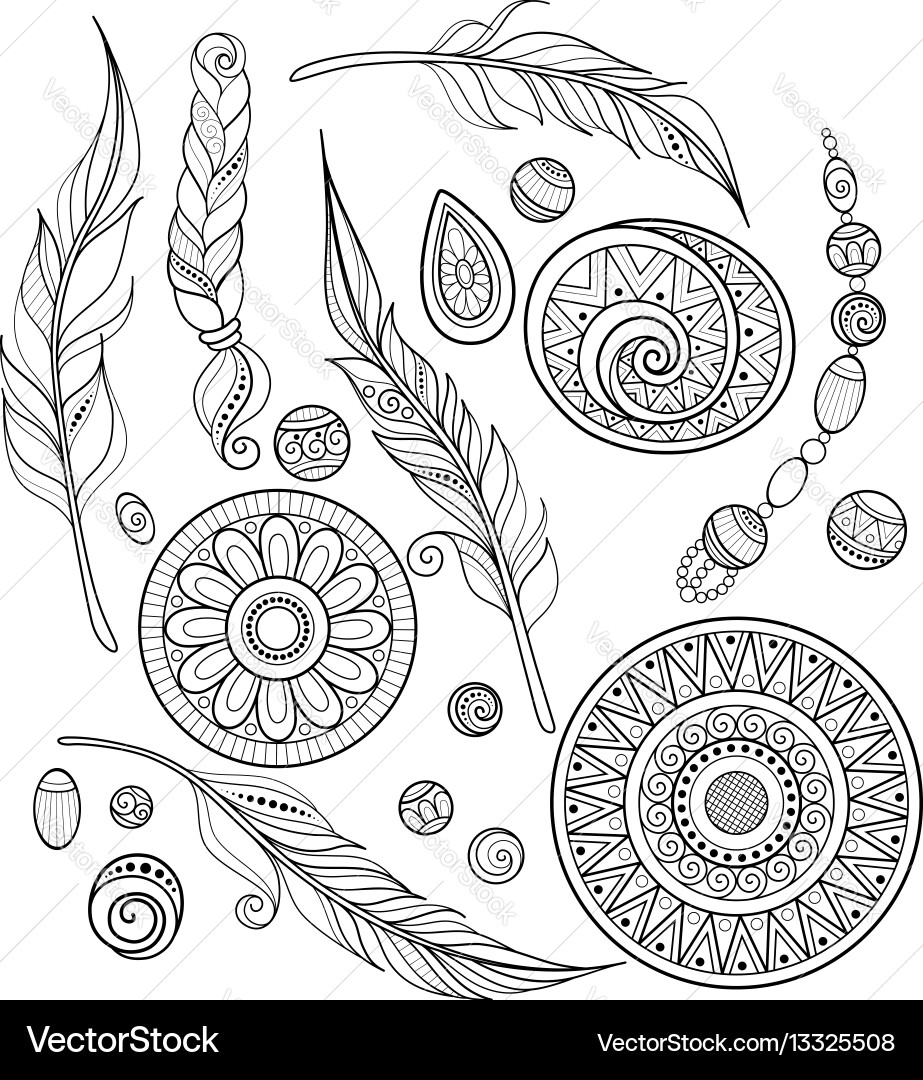 Monochrome set of tribal decorative objects Vector Image