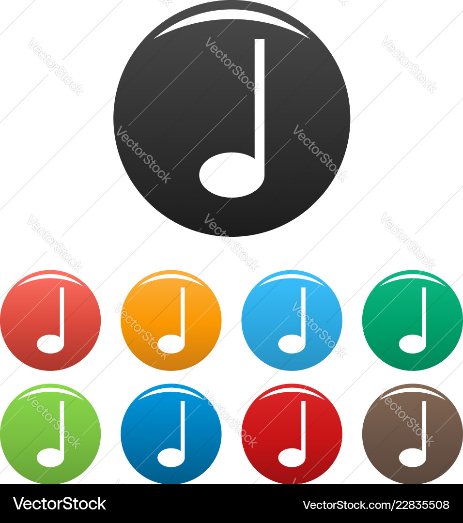 Quarter music note icons set color Royalty Free Vector Image