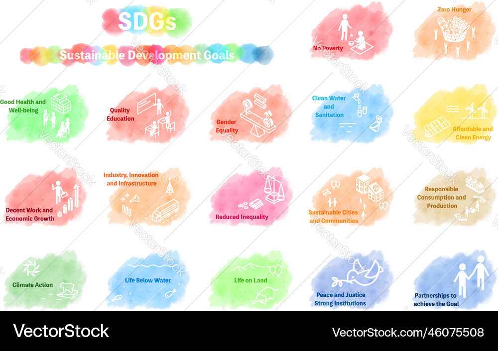 Watercolor style sdgs goal icon set Royalty Free Vector