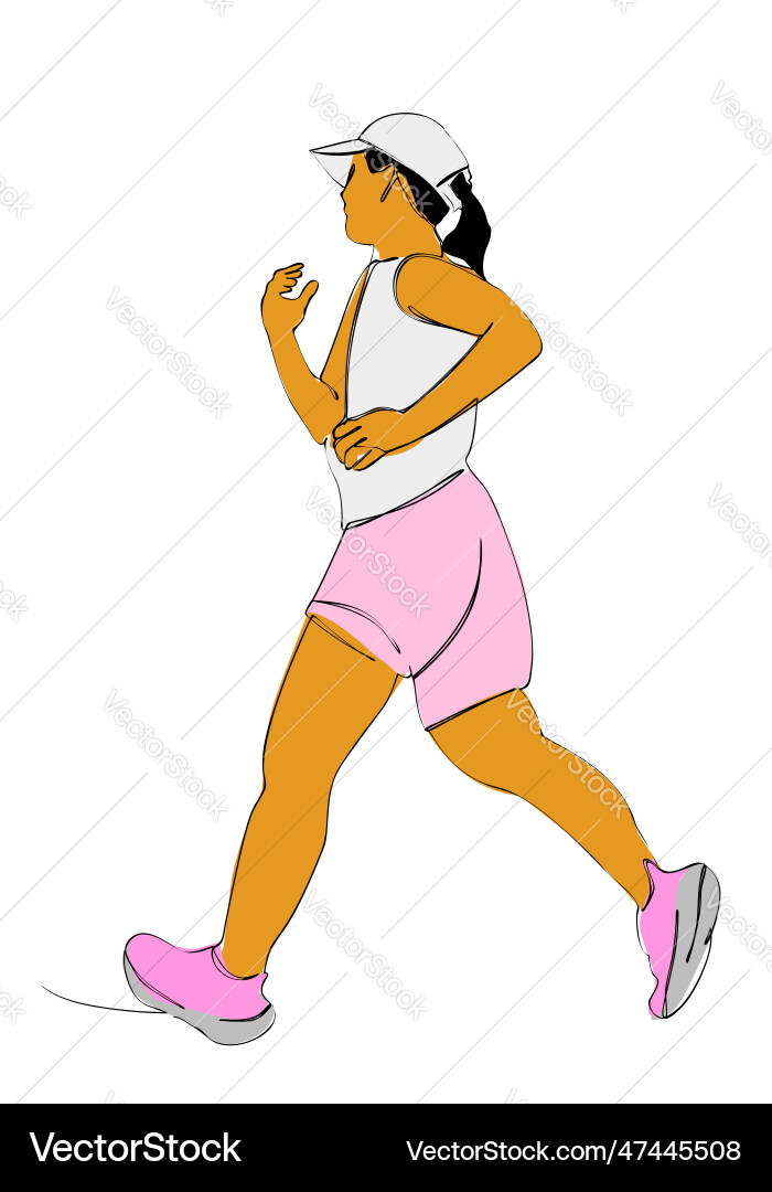 Woman warming up run runner line art continuous Vector Image