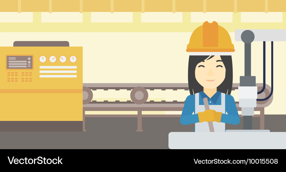 Woman working on industrial drilling machine Vector Image