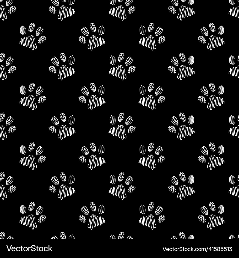 Animal paw print seamless black and white pattern Vector Image