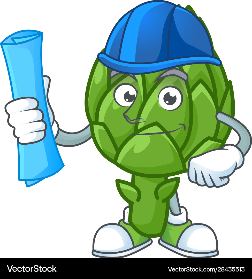 Cheerful architect artichoke cartoon character Vector Image