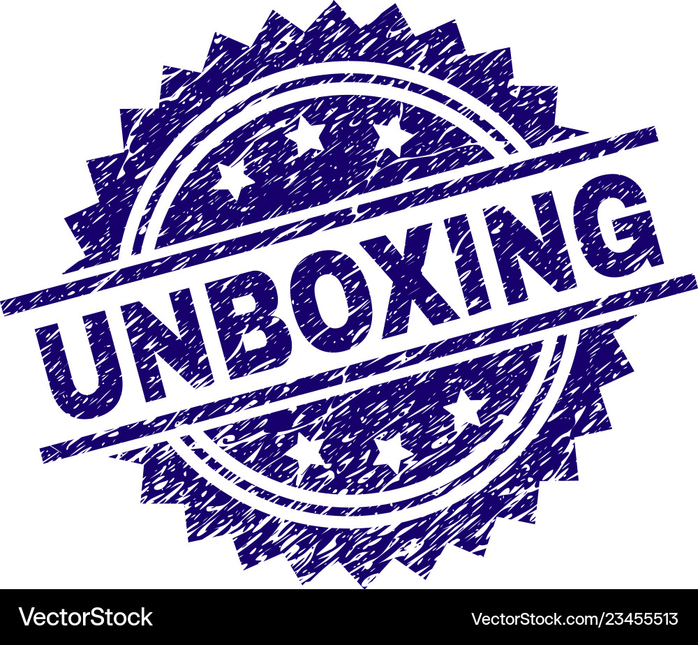 Scratched textured unboxing stamp seal Royalty Free Vector