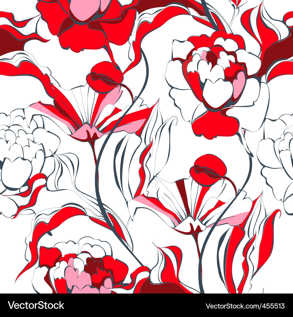 Seamless pattern with red flowers Royalty Free Vector Image