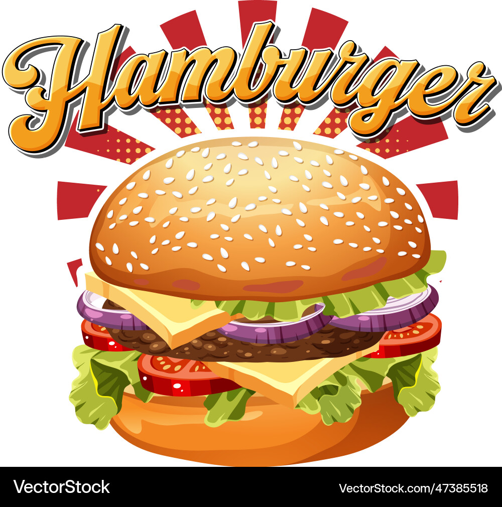 Delicious hamburger with text icon Royalty Free Vector Image