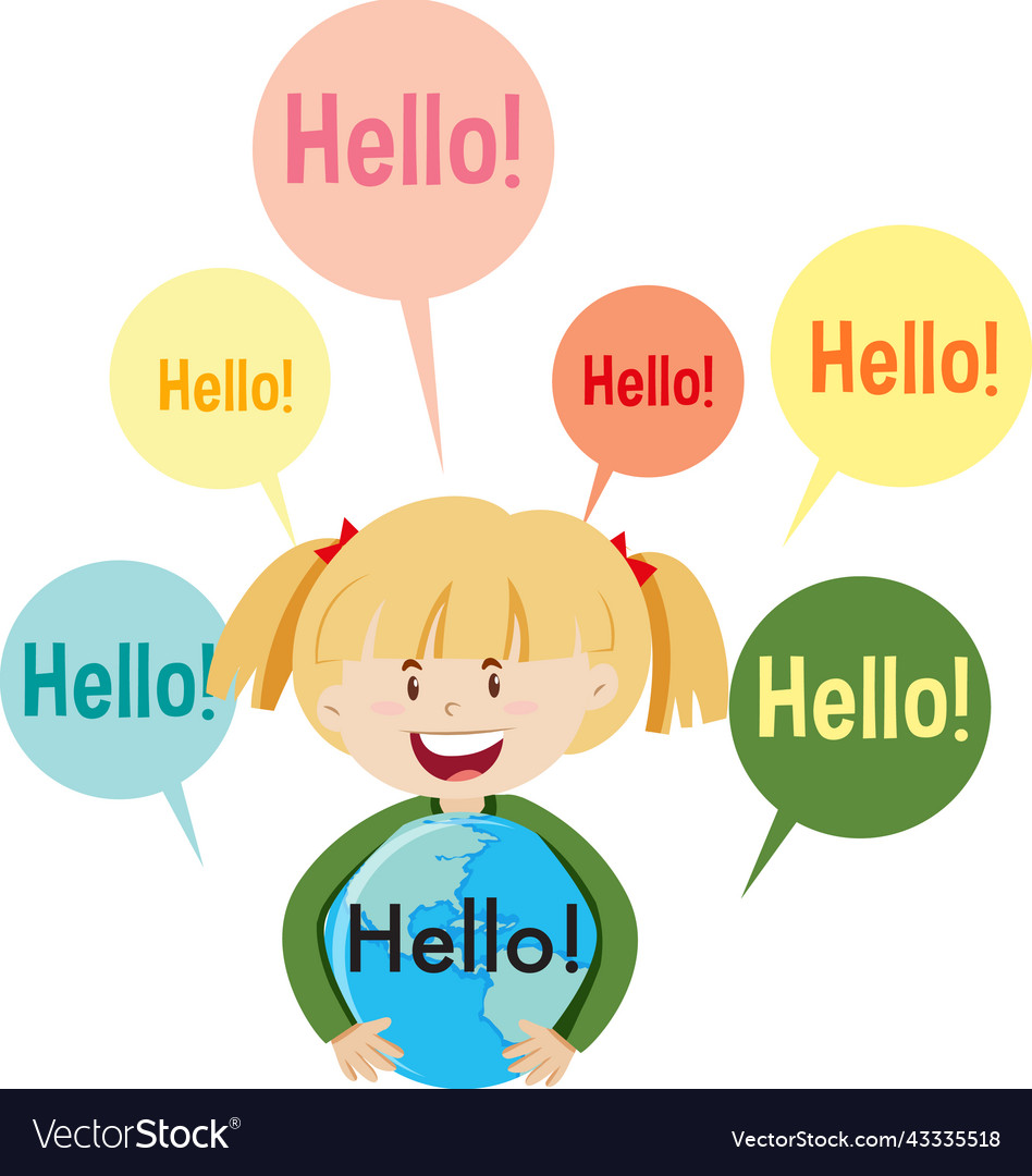 Hello speech bubbles with cartoon character Vector Image