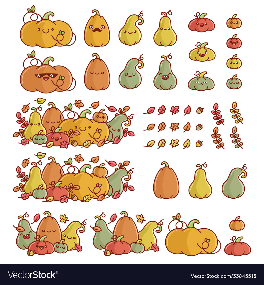 Set autumn pumpkin gourds element designs Vector Image