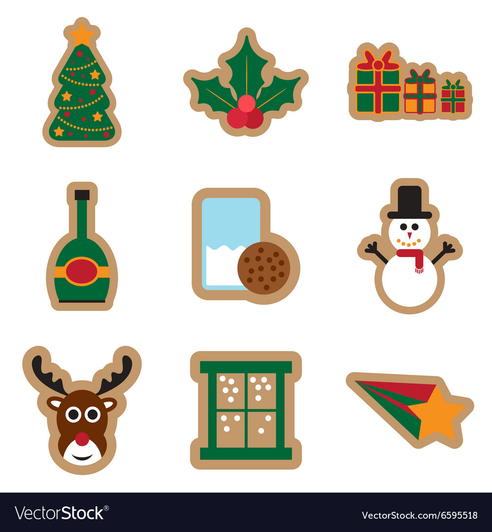 Set of flat icons on white background christmas Vector Image