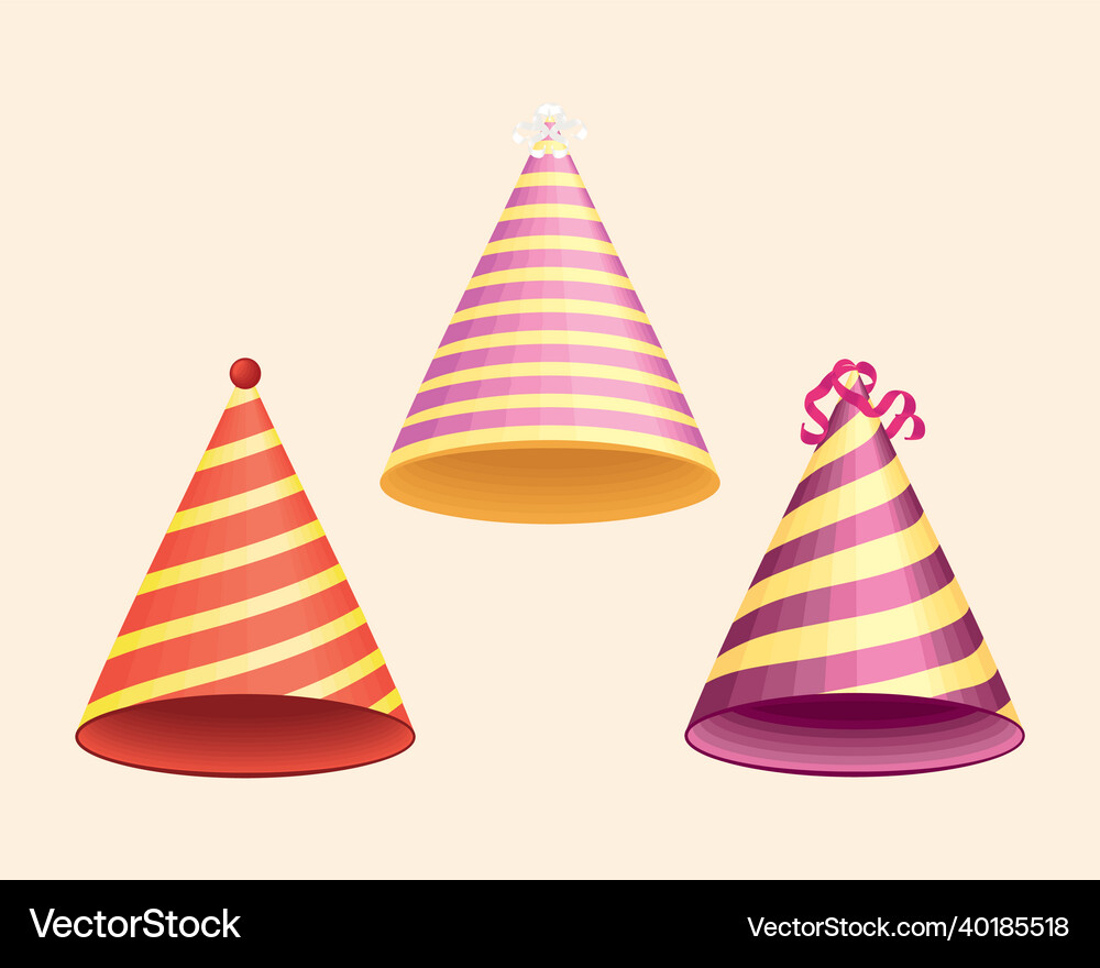 Three birthday hats Royalty Free Vector Image - VectorStock