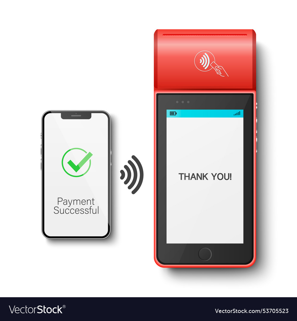 3d realistic red nfc payment terminal and Vector Image