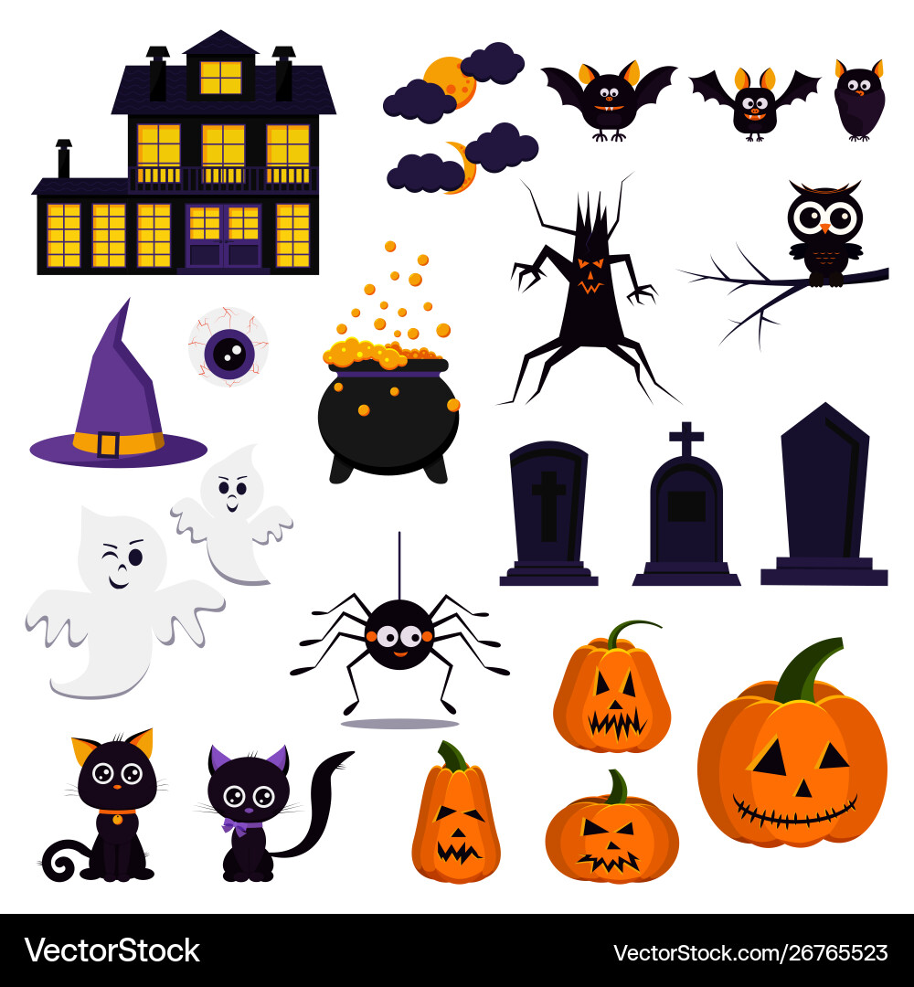 Cartoon flat design happy halloween icon set Vector Image