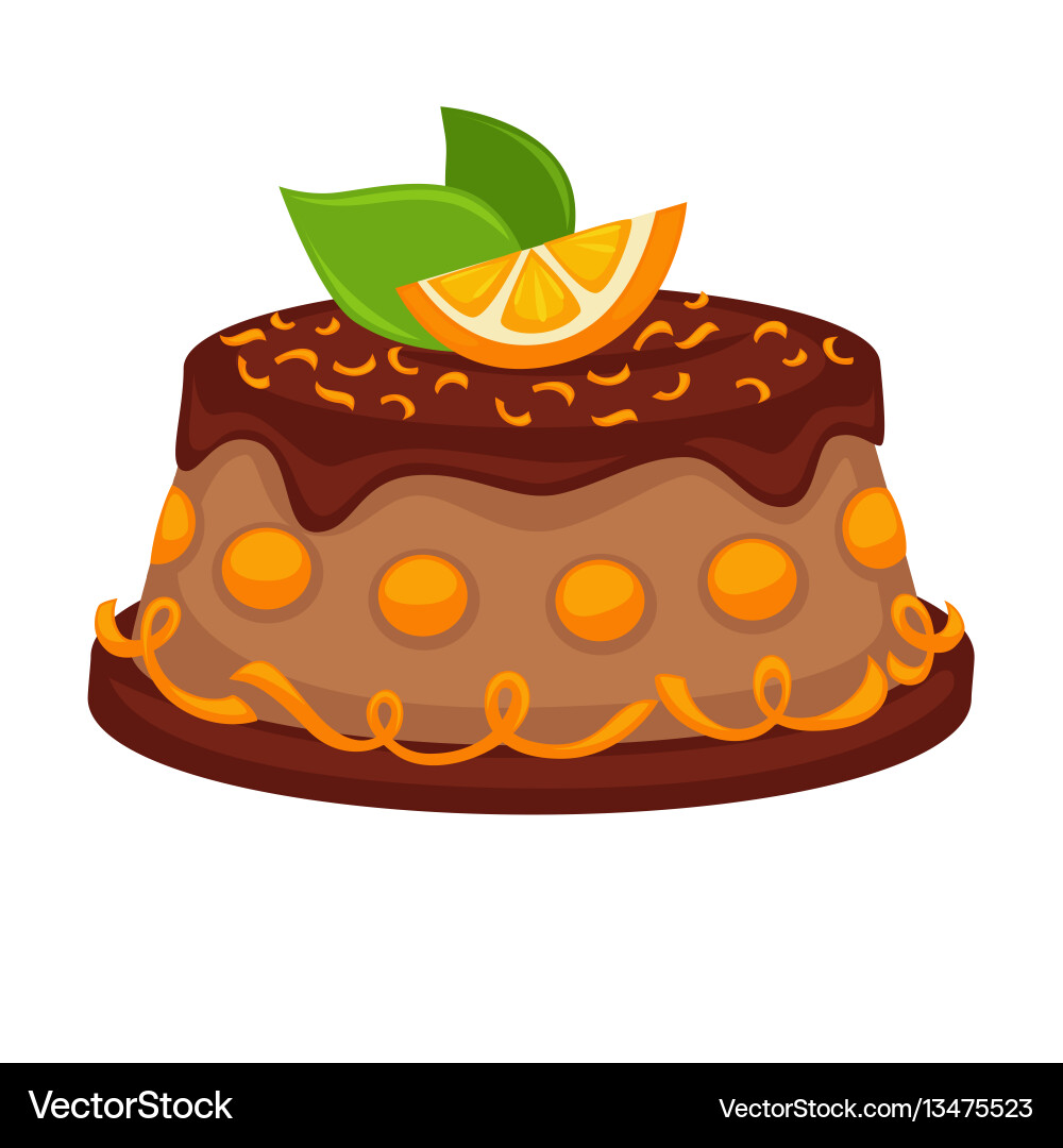Chocolate cake torte with orange topping Vector Image