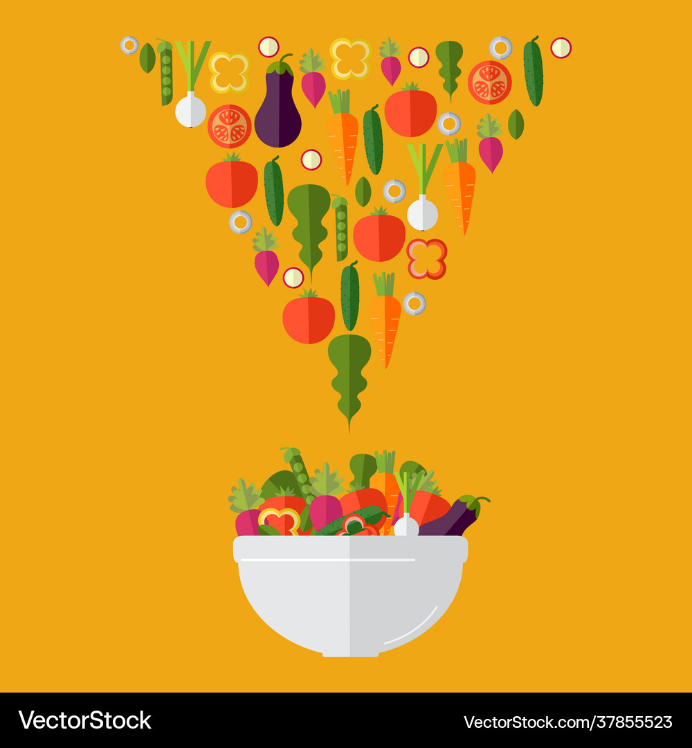 Cooking salad with fresh vegetables flat style Vector Image