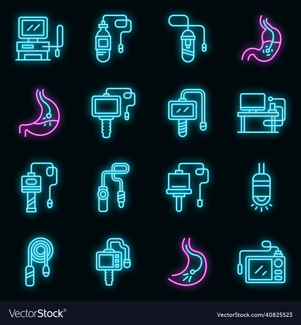 Endoscope icons set neon Royalty Free Vector Image Endoscope icons set neon Royalty Free Vector Image