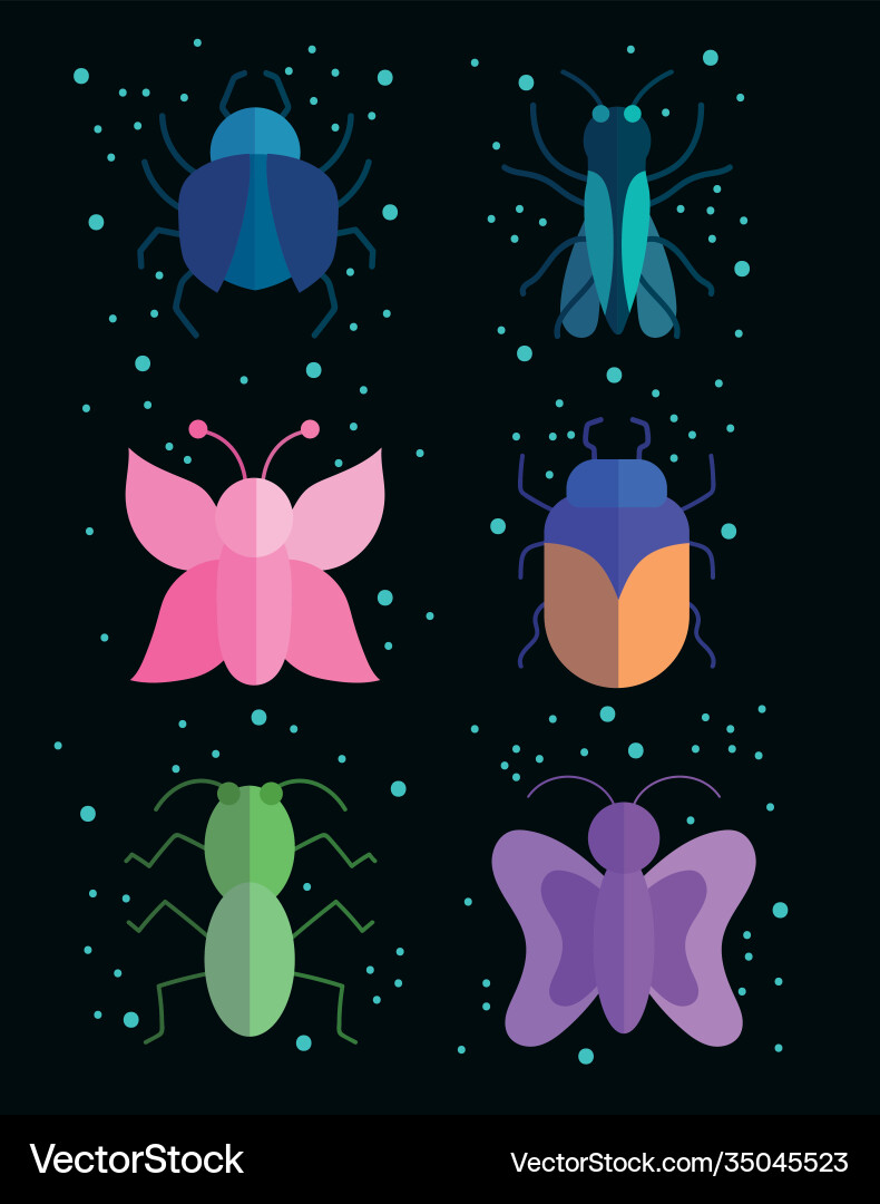 Insects small animals in colored cartoon style Vector Image