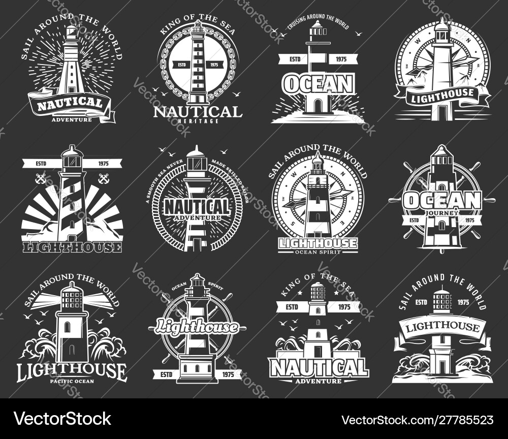 Lighthouseand beacon icons marine navigation Vector Image