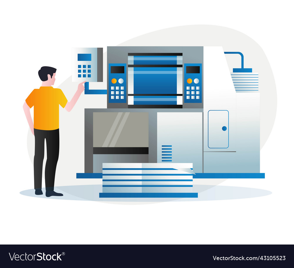 Operator is printing on offset machine Royalty Free Vector Operator is printing on offset machine Royalty Free Vector