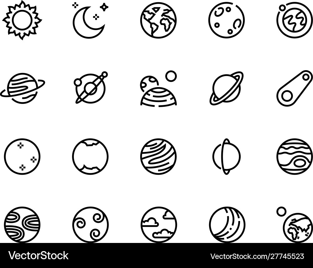 Planet line icons solar system cosmos planets Vector Image