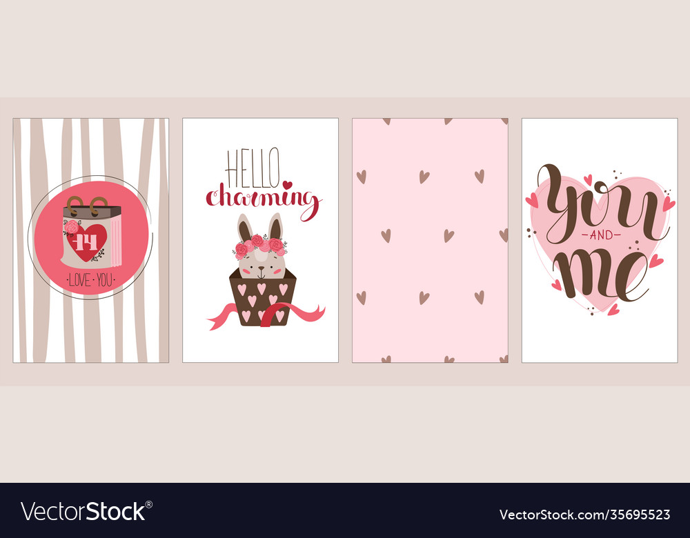 Set cute valentines day cards Royalty Free Vector Image