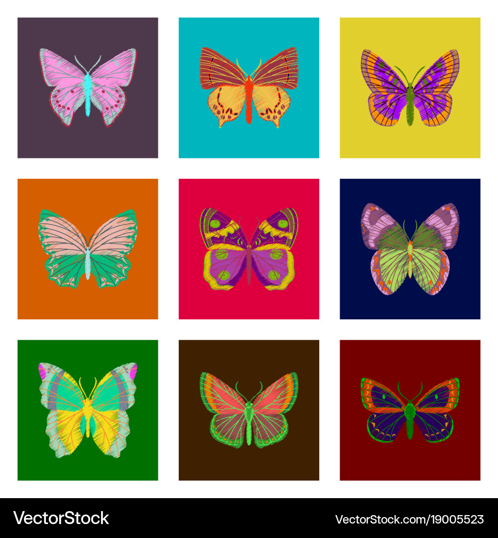 Set of flat shading style icon butterfly Vector Image