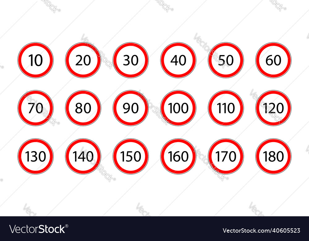 Speed limit sign for car set of road Royalty Free Vector