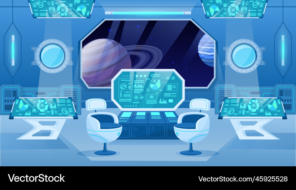 Cartoon cosmic ship center room interior Vector Image