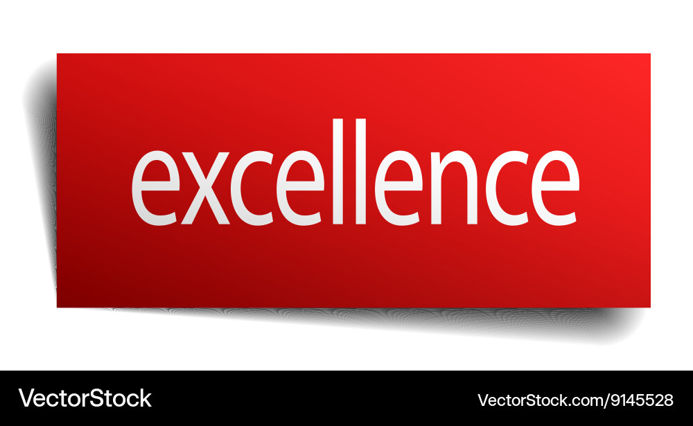 Excellence red square isolated paper sign on white