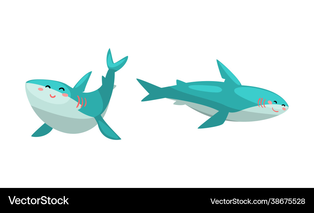 Friendly sharks set amusing sea animal with cute Vector Image
