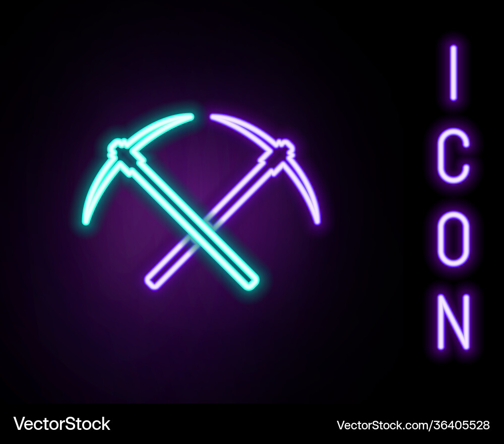 Glowing neon line crossed pickaxe icon isolated Vector Image