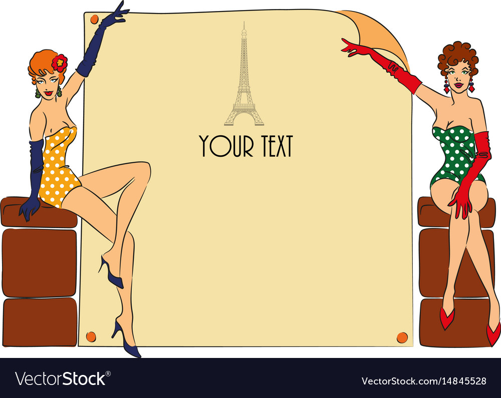 Postcard With Two Pin Up Girls Royalty Free Vector Image