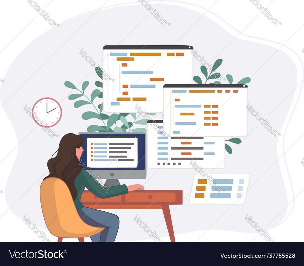 Programmer working on web development code Vector Image