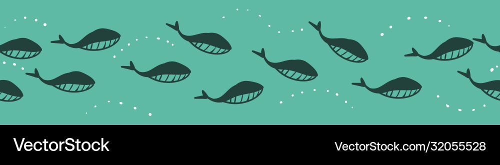 Swimming whales seamless border print Royalty Free Vector