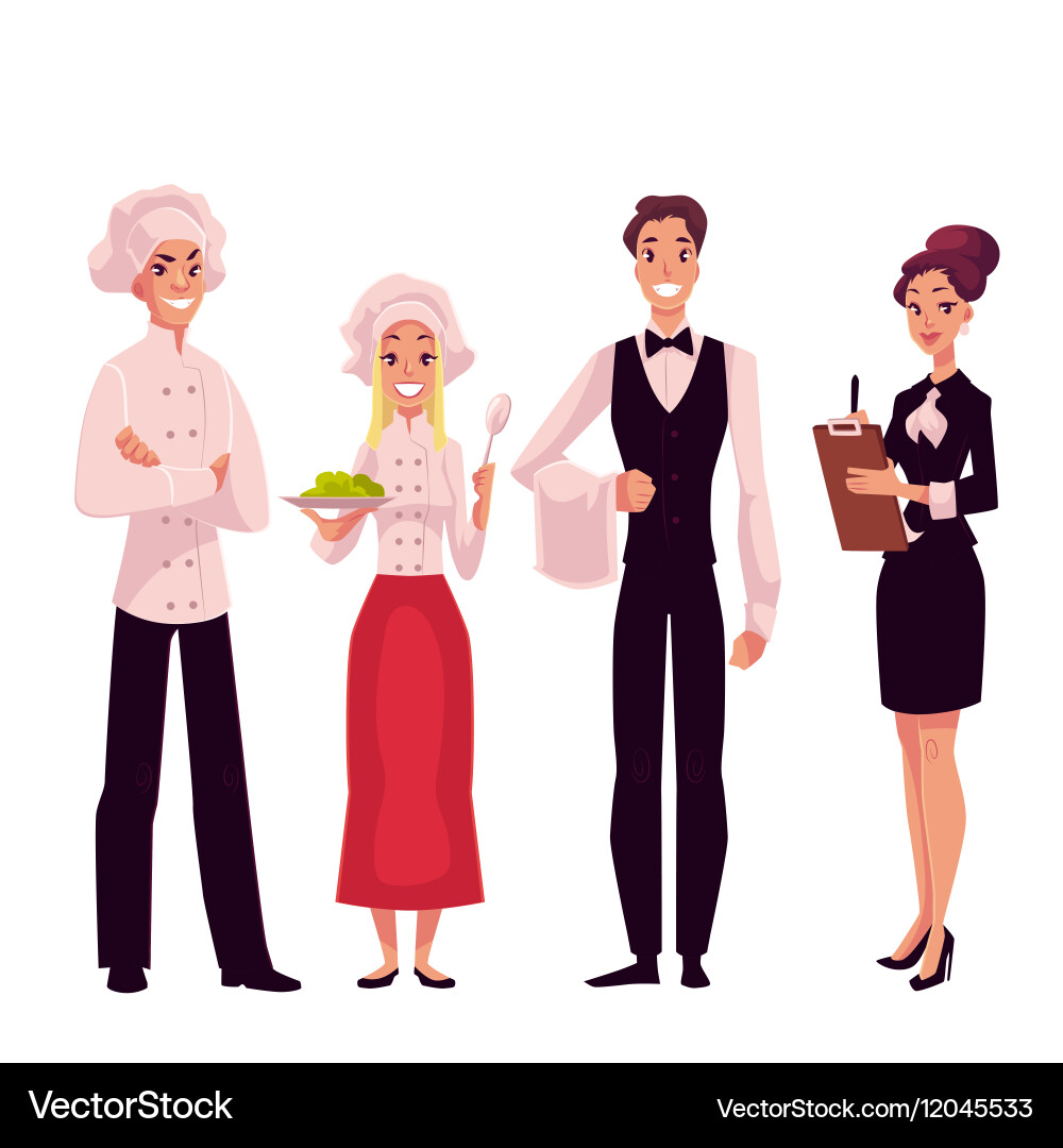 Cafe or restaurant team - chef cook waiter Vector Image