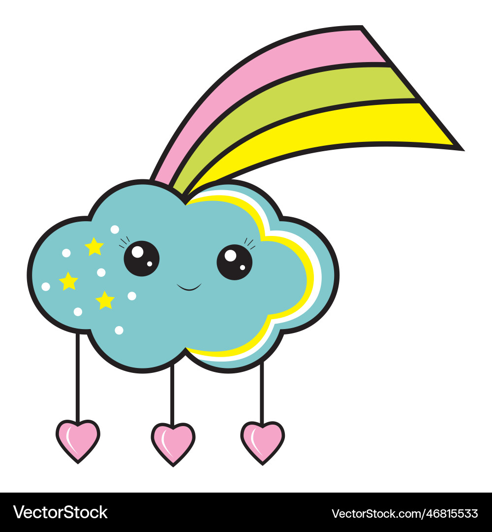 Cute kawaii doodle rainbow with clouds hand drawn Vector Image